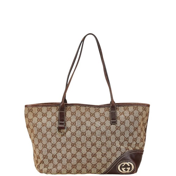 Gucci | Bags | Gucci Gg Leather Brown Beige Interlocking Bag G Tote ...